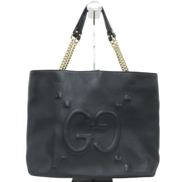 Gucci | Bags | Gucci Gg Embossed Leather Chain Tote Bag Black | Poshmark